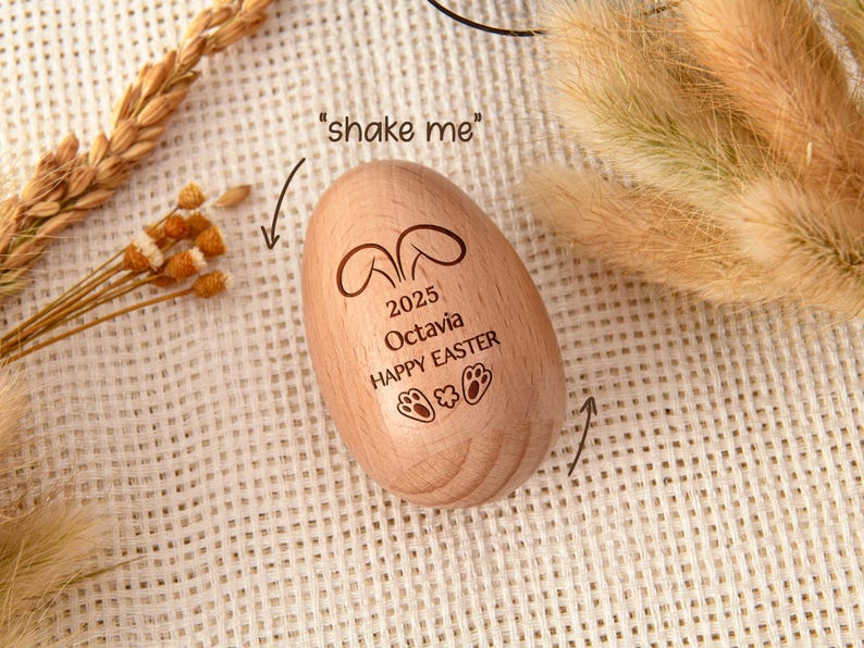 Personalized Wooden Musical Egg, Musical Wooden Easter Egg Shakers ...