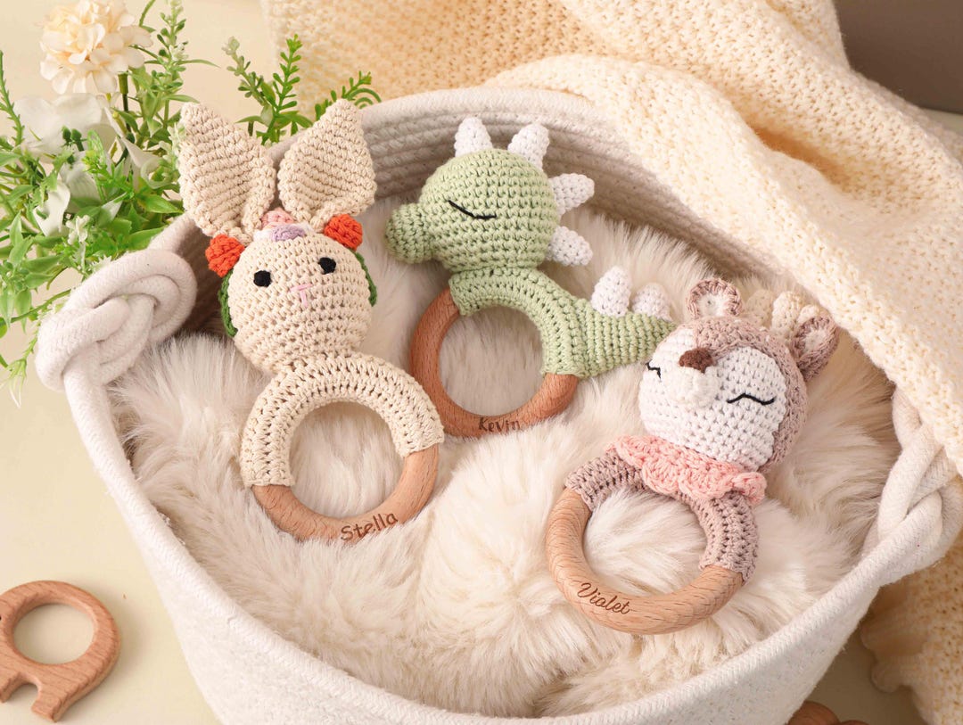 Personalized Baby Rattle, Name Engraving Rattle, Wooden Animal Rattle ...