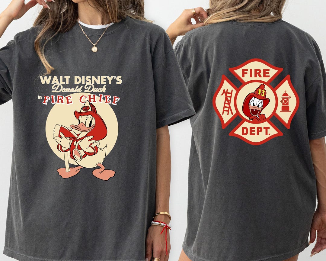 Retro Fire Dept Donald Duck Fire Chief Shirt, Disney Firefighter Washed ...