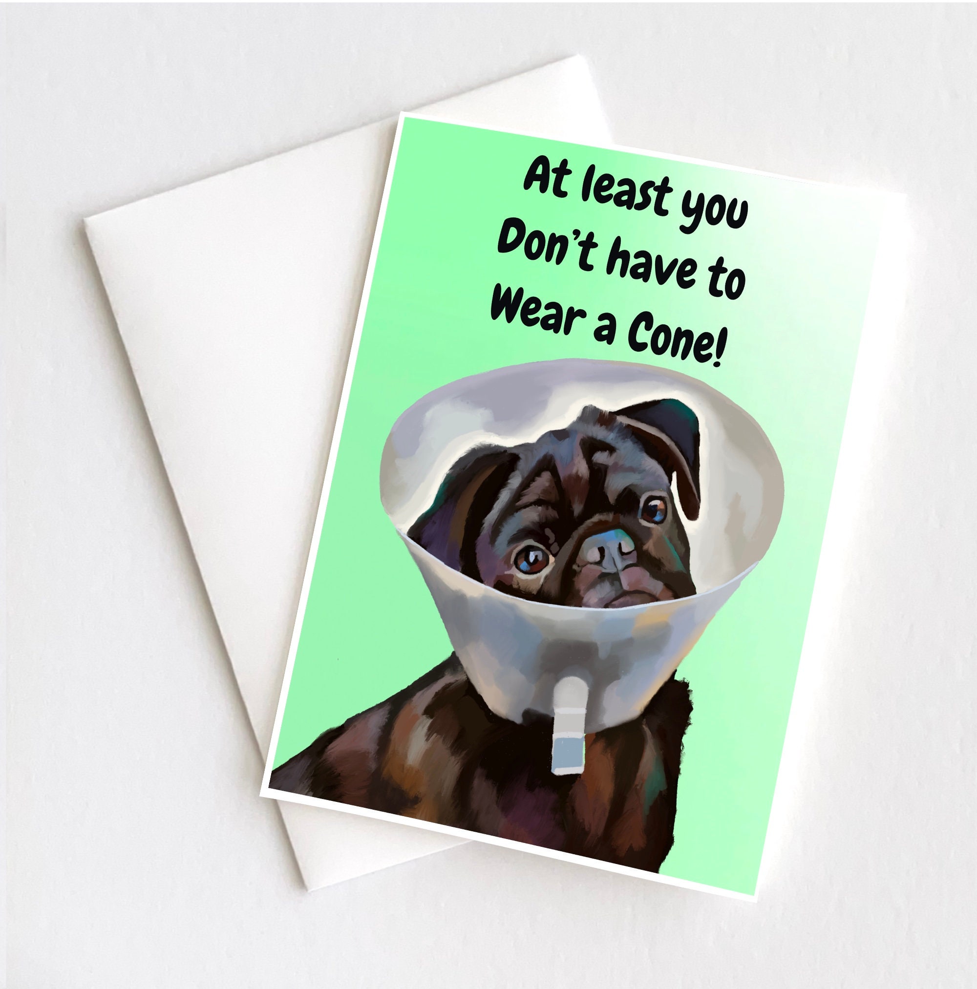 Pug Get Well Card: Funny Dog Art, Cheer up Gift - Etsy