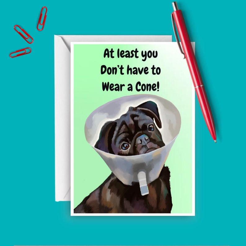 Pug Get Well Card: Funny Dog Art, Cheer up Gift - Etsy