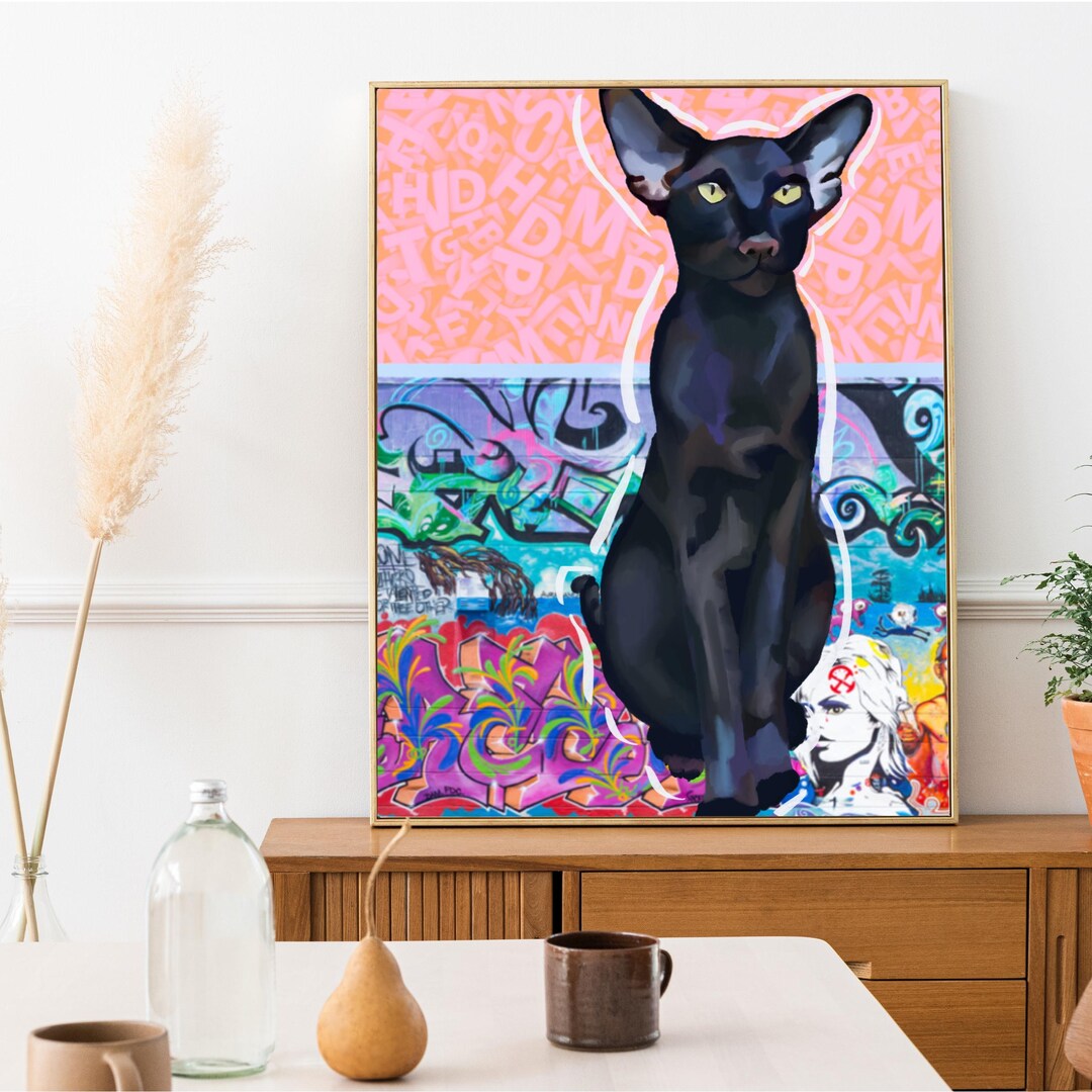 Oriental Shorthair Siamese Retro Cat Art Whimsigoth Decor contemporary ...