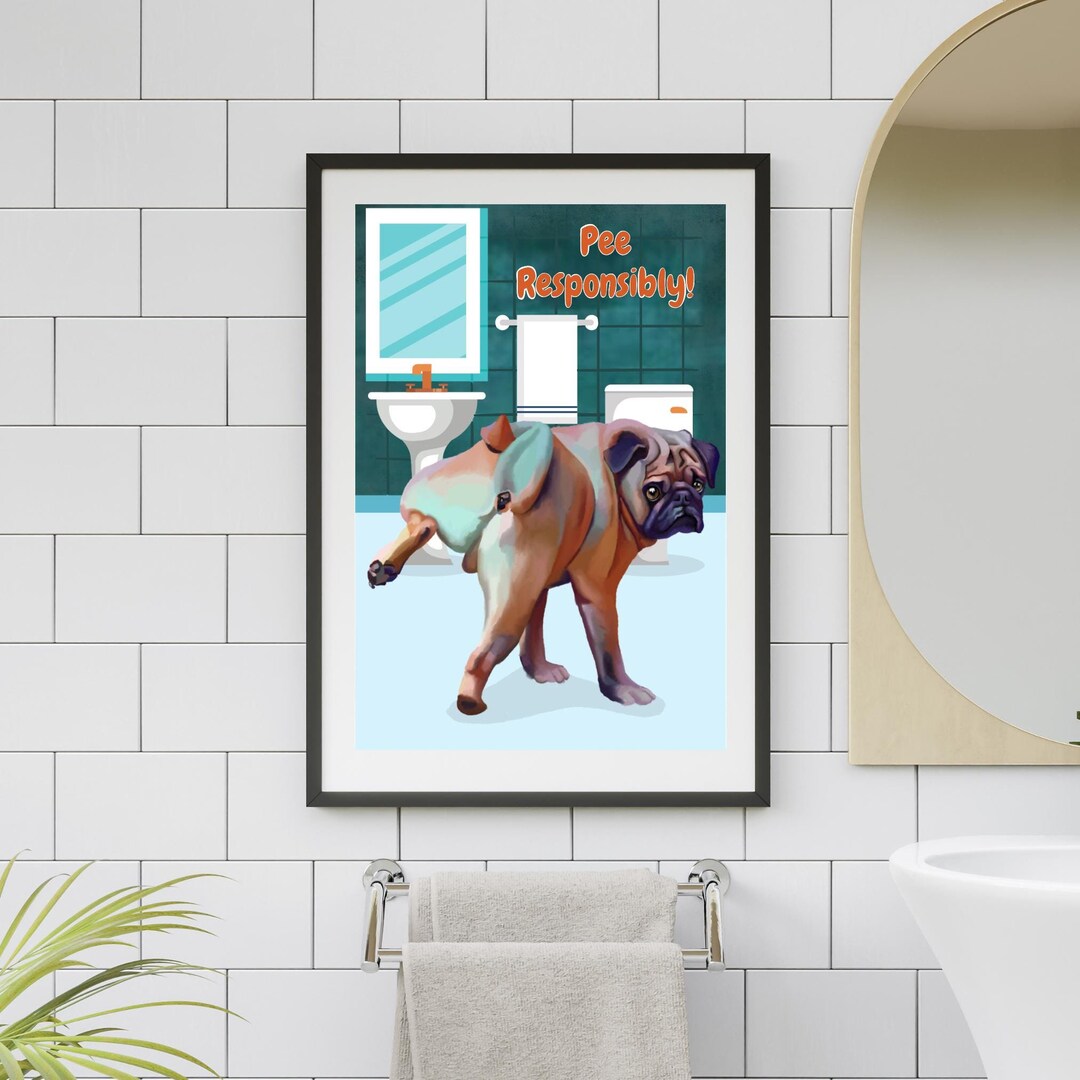 Dog Bathroom Wall Art Toilet Sign Pug Parent Gift Funny Bathroom Signs ...