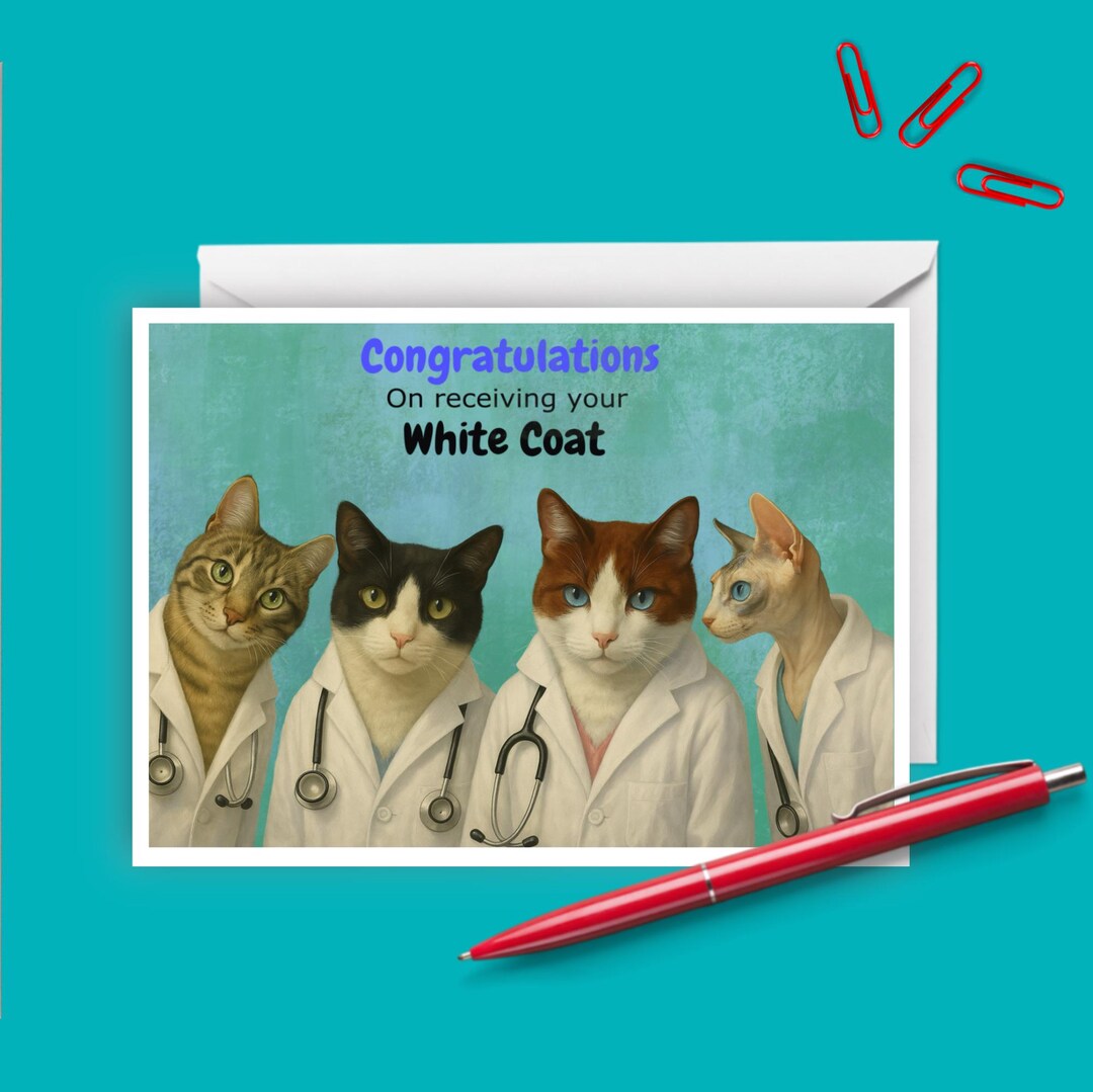 Congrats on Your White Coat! Cats in Lab Coats Graduation Card for ...