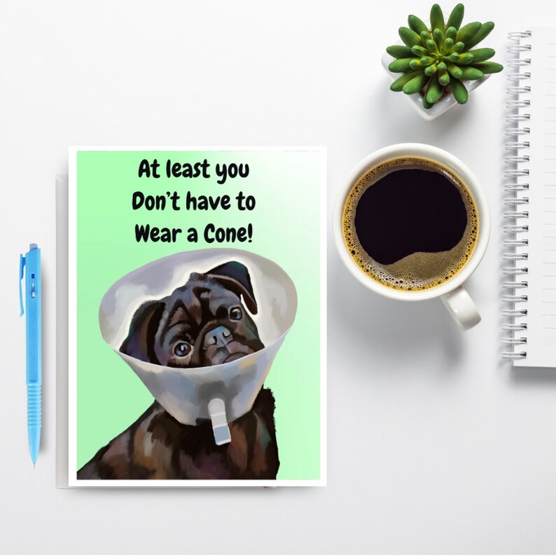 Pug Get Well Card: Funny Dog Art, Cheer up Gift - Etsy