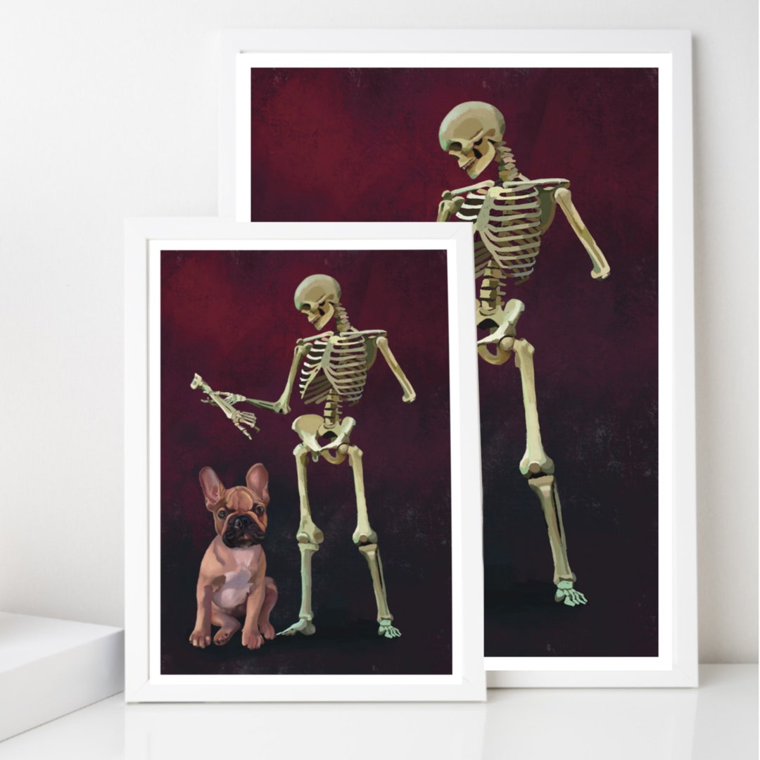 Funny Goth Dog Art Prints: Skeleton and French Bulldog Friendship - Etsy
