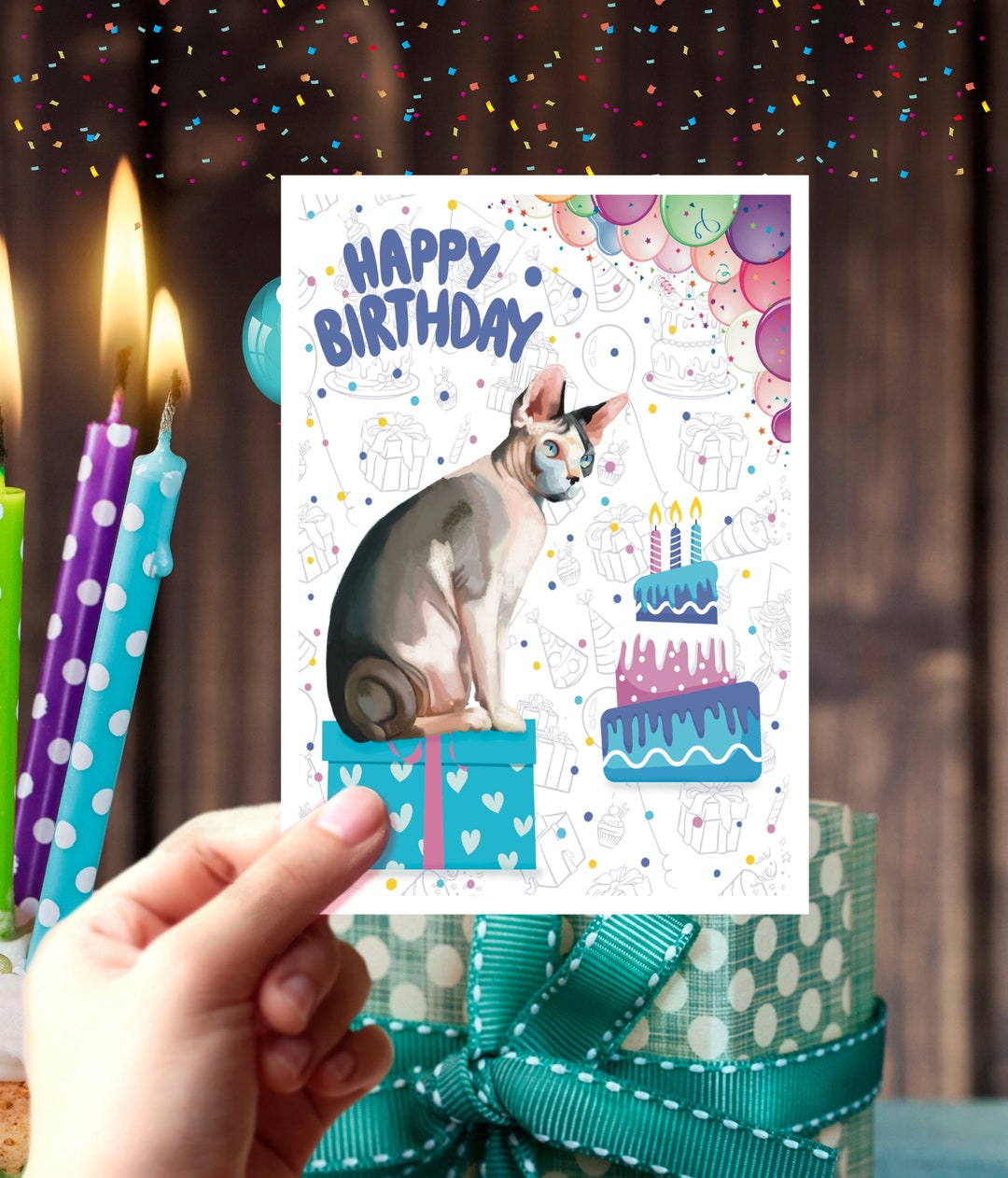Sphynx Hairless Cat Birthday Card for Cat Lovers - Etsy