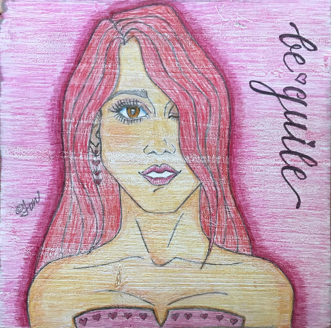 Beguile Be Guile Women 10x10" Color Pencil on White Wash Wood by ...