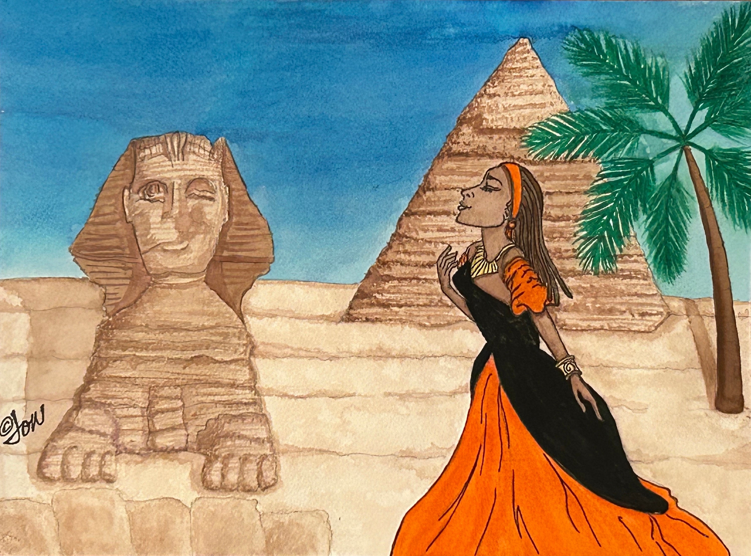 Giza Sphinx Women of Travel - Giza, Sphinx Watercolor Woman by Laurijon ...
