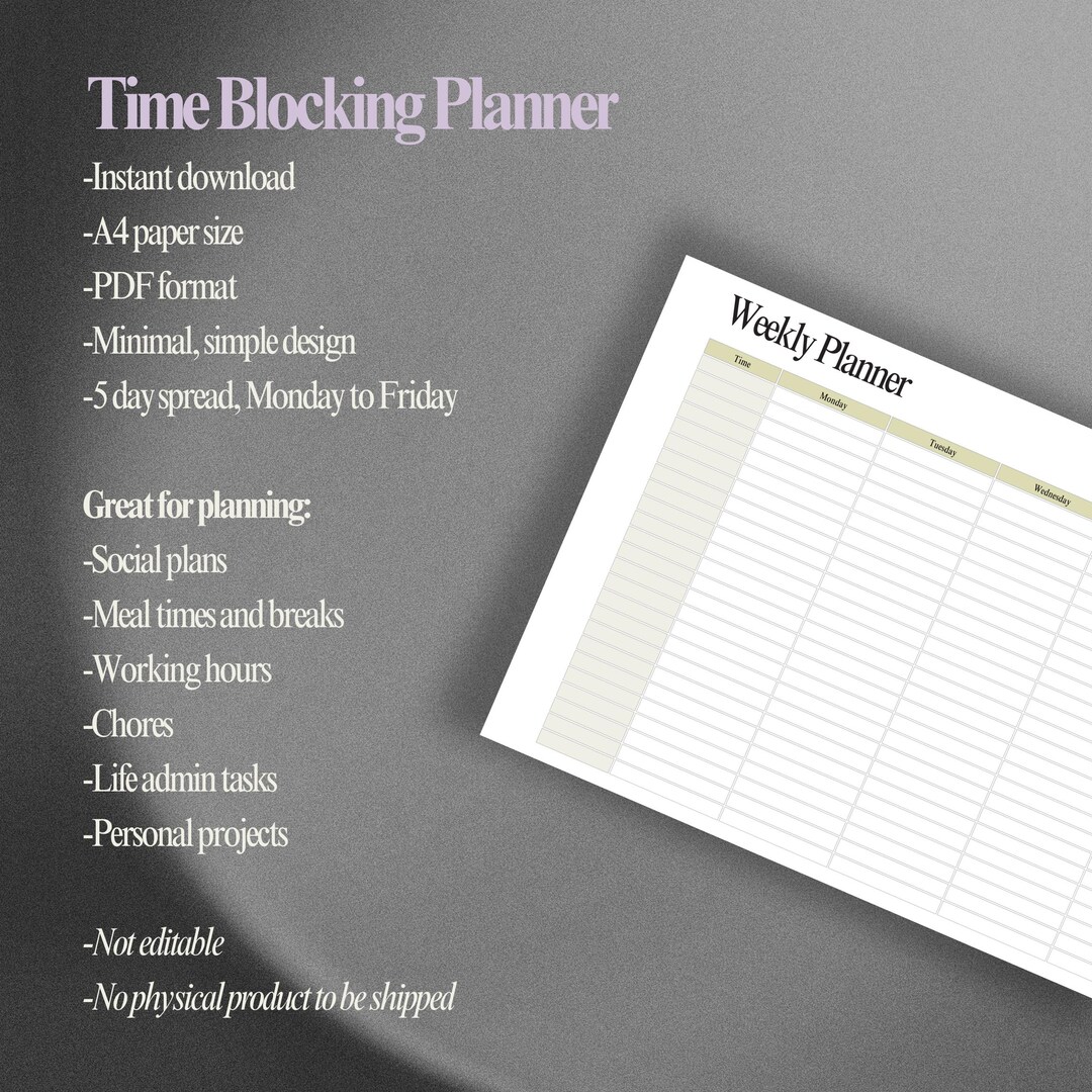 Weekly Time Block Planner | Instant Download A4 Printable PDF ...