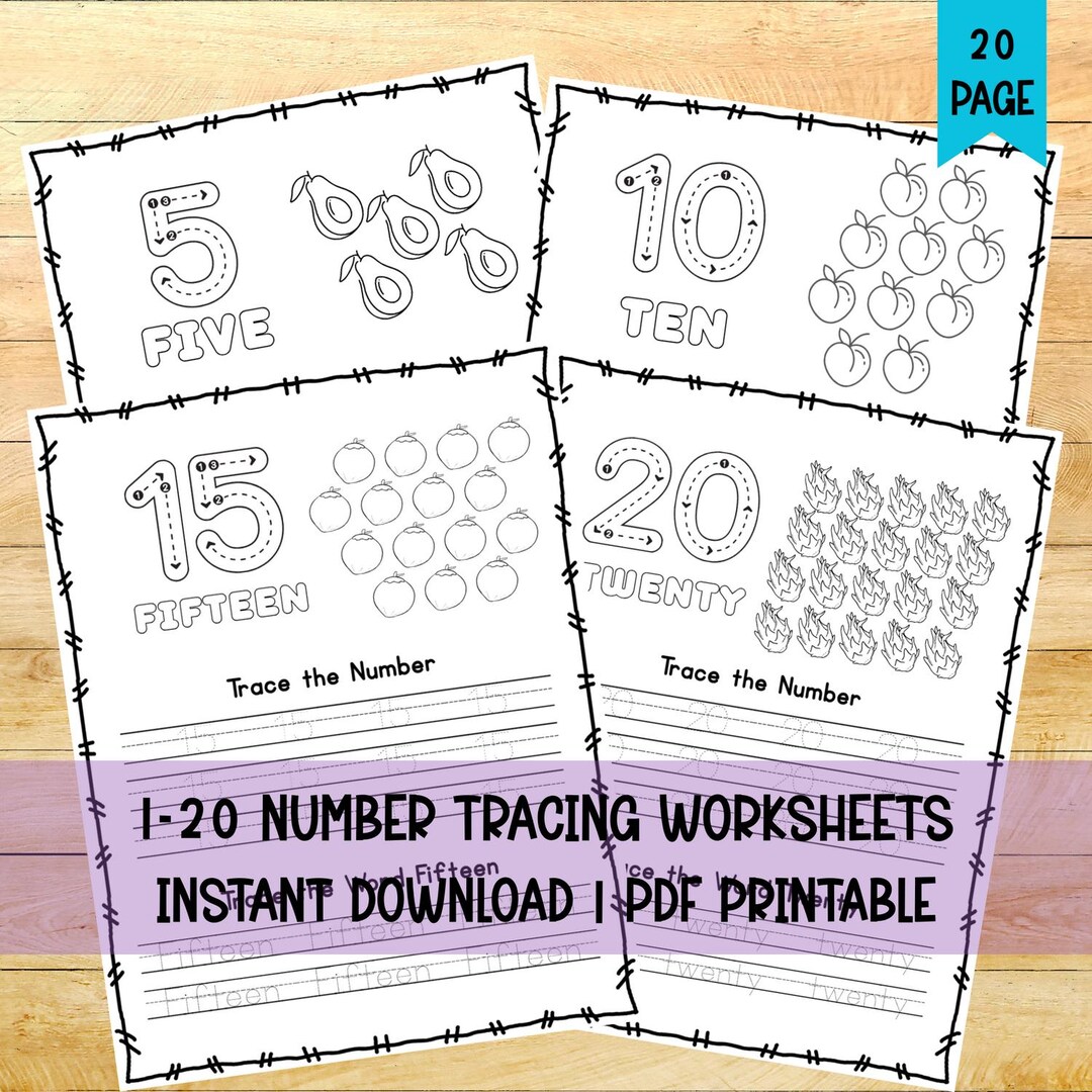 Number Tracing 1-20 Worksheets for Kids – Fruit Theme | Preschool ...