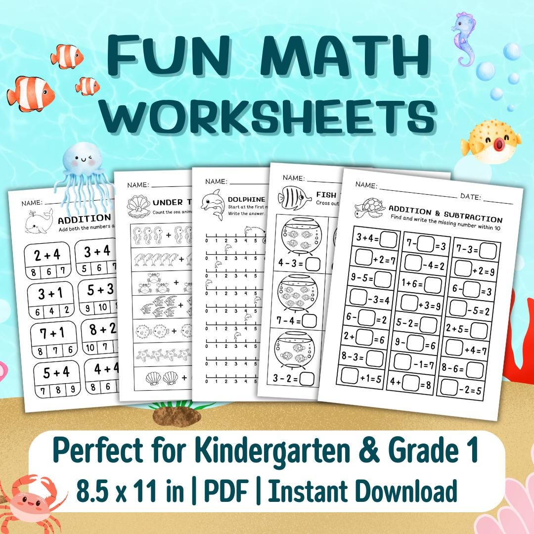 Ocean Math Worksheets: Addition, Subtraction, Color by Code (printable ...