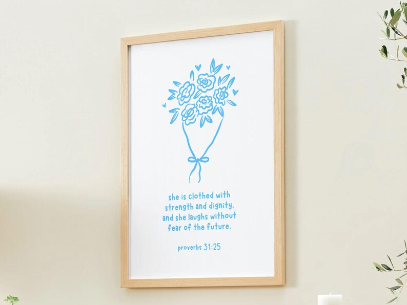 Proverbs 31 Christian Wall Art Printable | Floral Bouquet Bible Verse ...