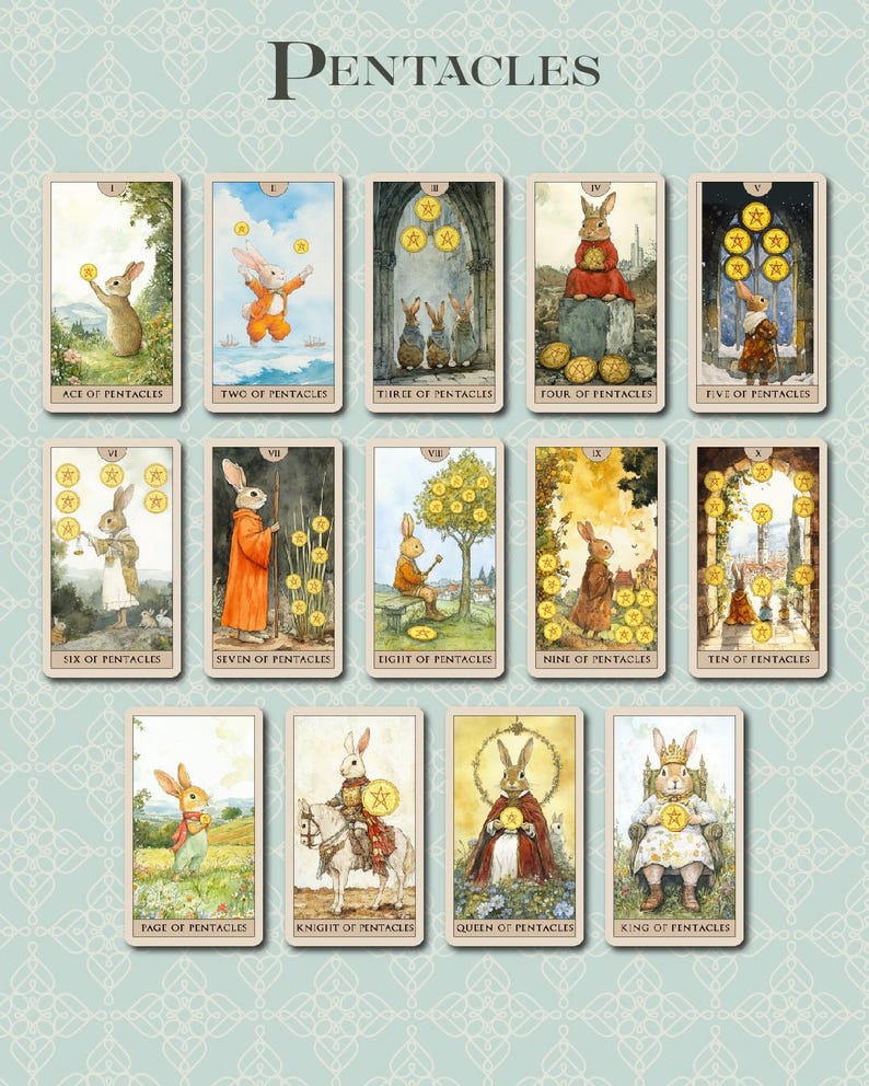 Rabbit Tarot Deck 78 Watercolor Cards Cute Divination Cards Rider Waite ...
