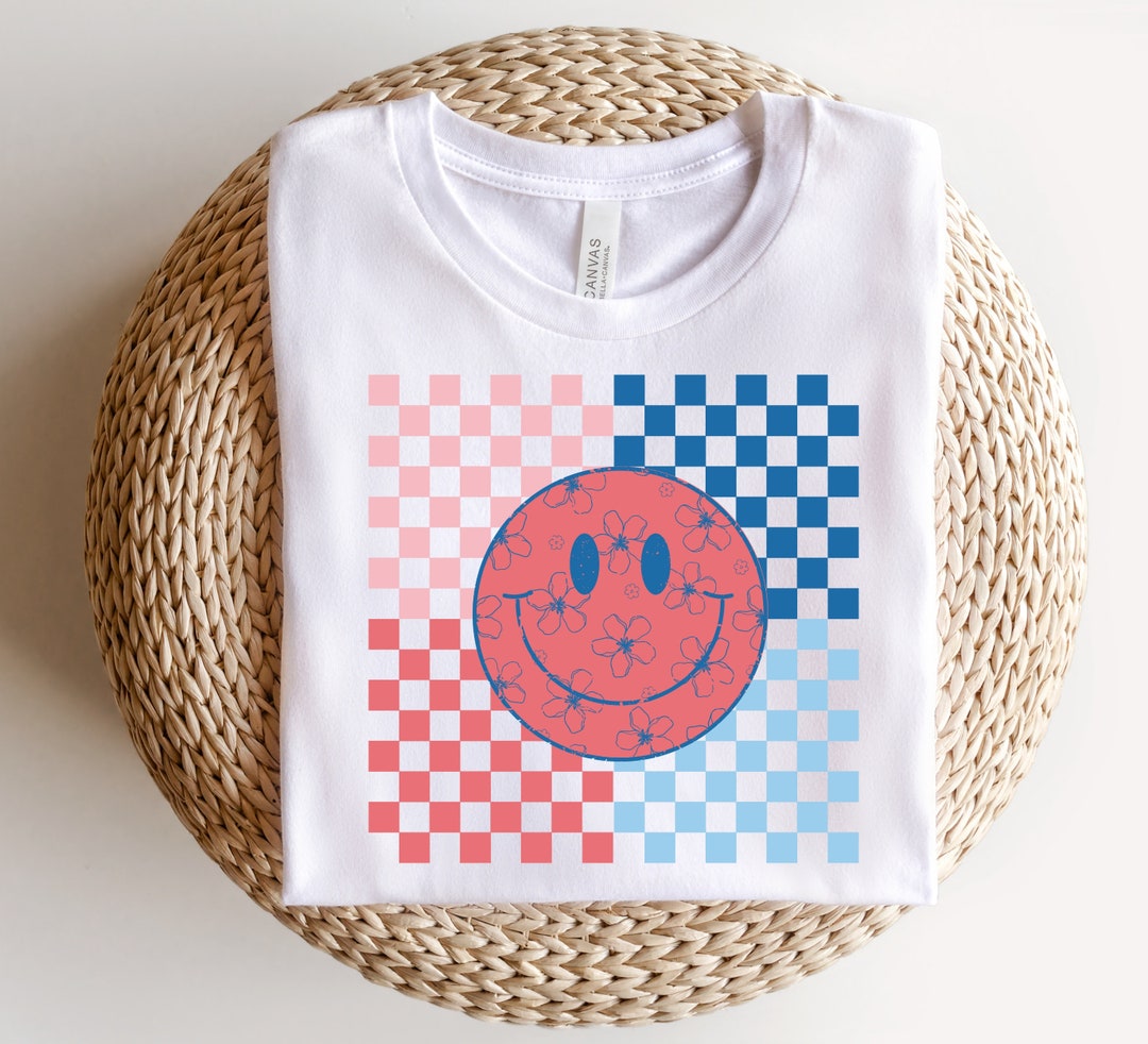 Checkered Smile Face Shirt Smile Face Shirt Graphic Tee Shirt Retro ...