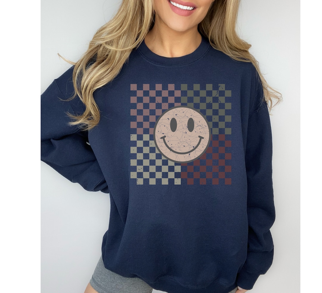 Smile Face Sweatshirt | Checkered Smile Face Sweatshirt | Trendy Smile ...