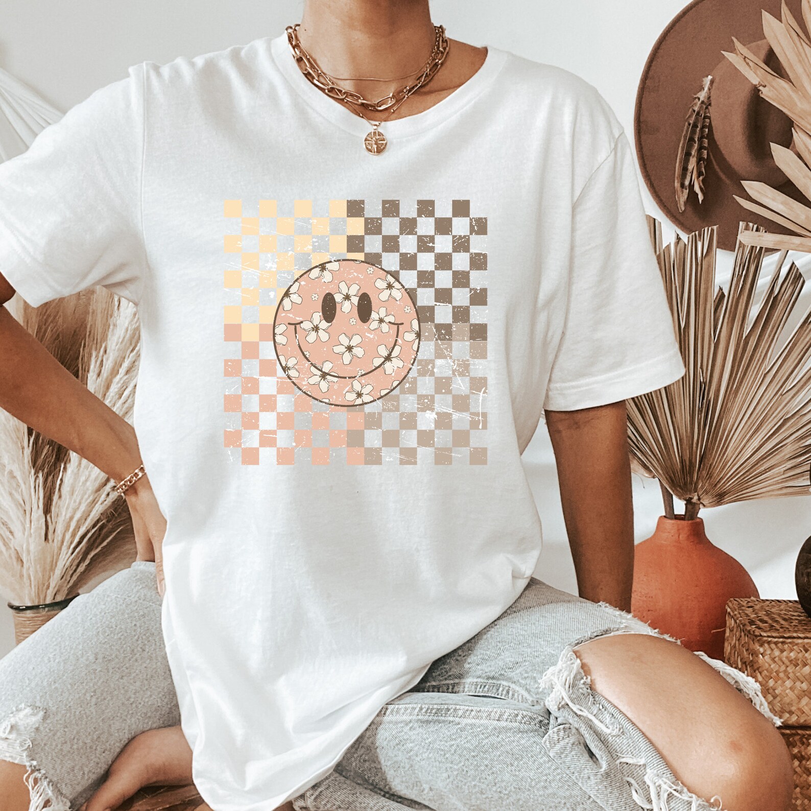 Checkered Smile Face Shirt Smile Face Shirt Graphic Tee - Etsy