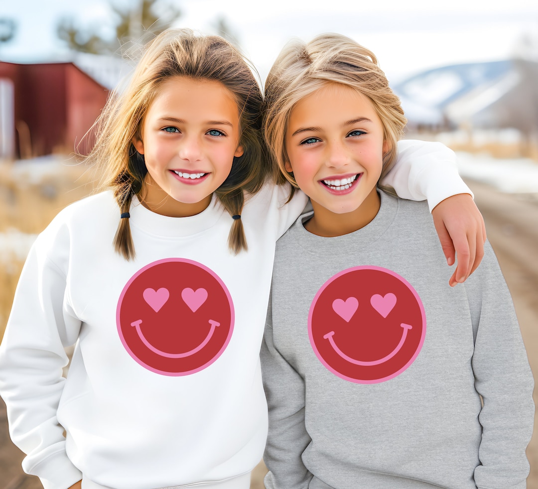 Girls Valentine Sweatshirt | Smile Face Sweatshirt | Girls Valentines ...
