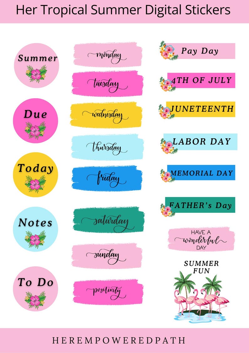 Her Tropical Summer Goodnotes Digital Planner Watercolor Stickers ...