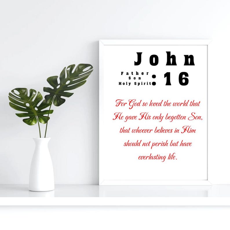John 316, Bible Scripture Print, Print Wall Art, Inspirational, Word ...