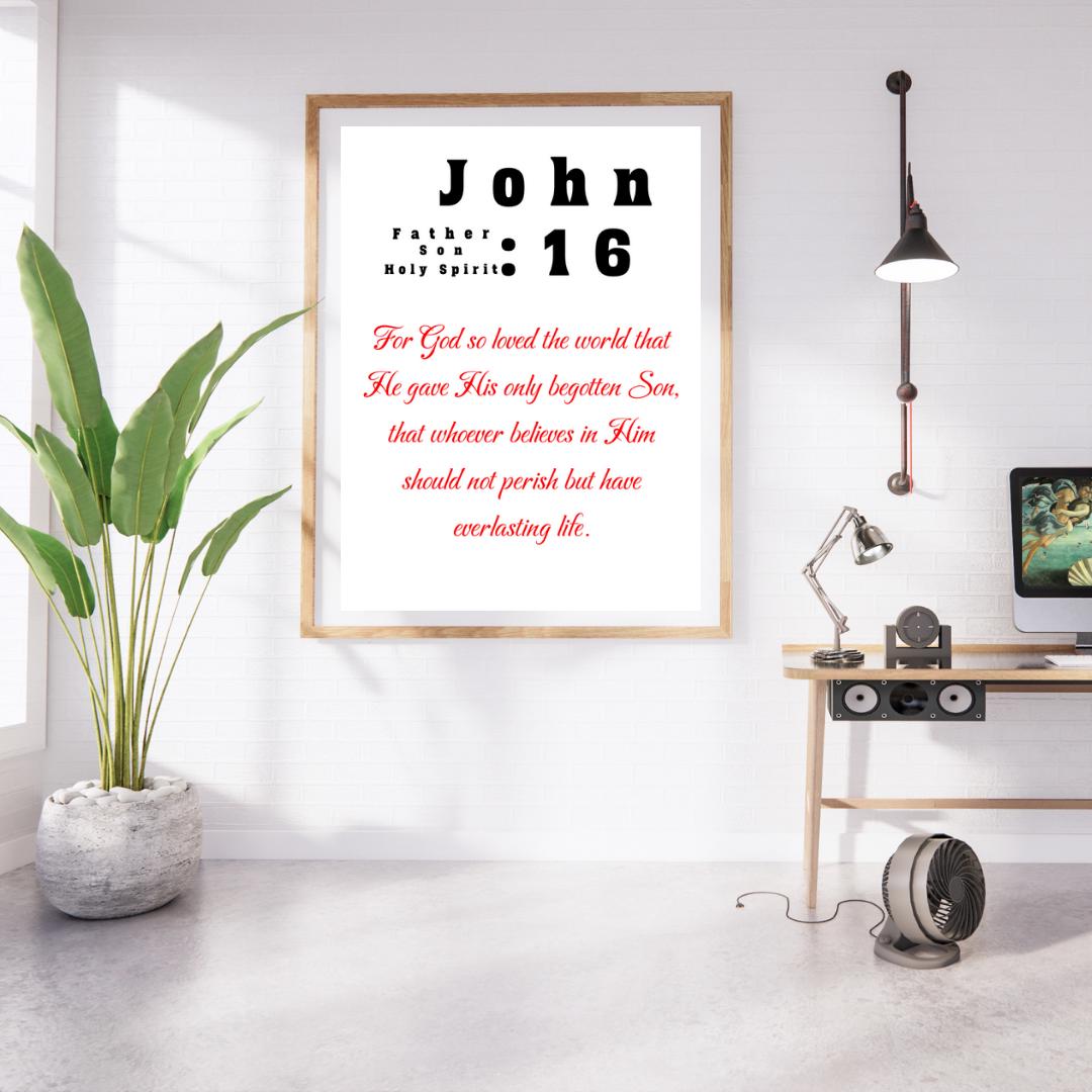 John 316, Bible Scripture Print, Print Wall Art, Inspirational, Word ...