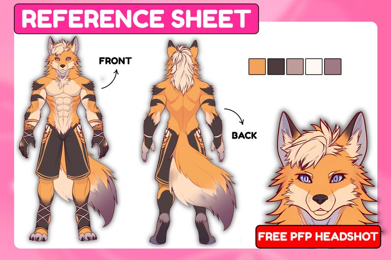 Custom Reference Sheet, Furry Character Sheet, Fursona Commission, Furry Art, Anthro Reference ...