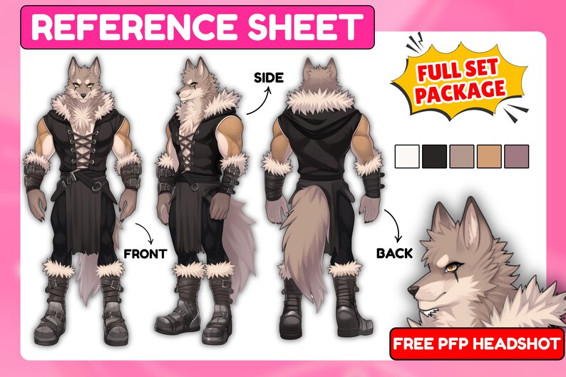 Custom Reference Sheet, Furry Character Sheet, Fursona Commission, Furry Art, Anthro Reference ...