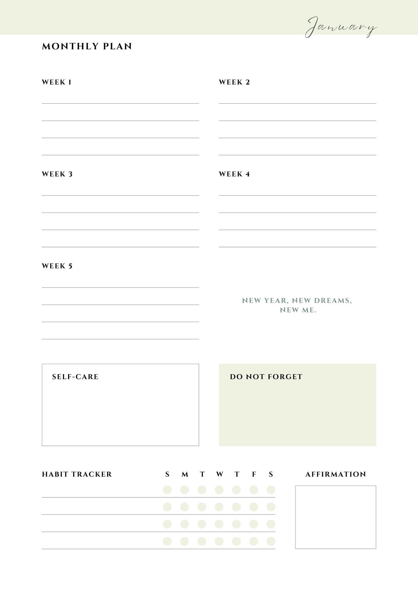 Monthly Planner Printable Undated Digital Planner for Goal Setting ...
