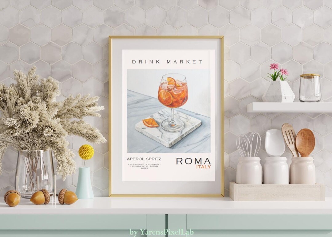 Cocktail Art Print: Aperol Spritz, Rome Bar Decor (digital Download) - Etsy