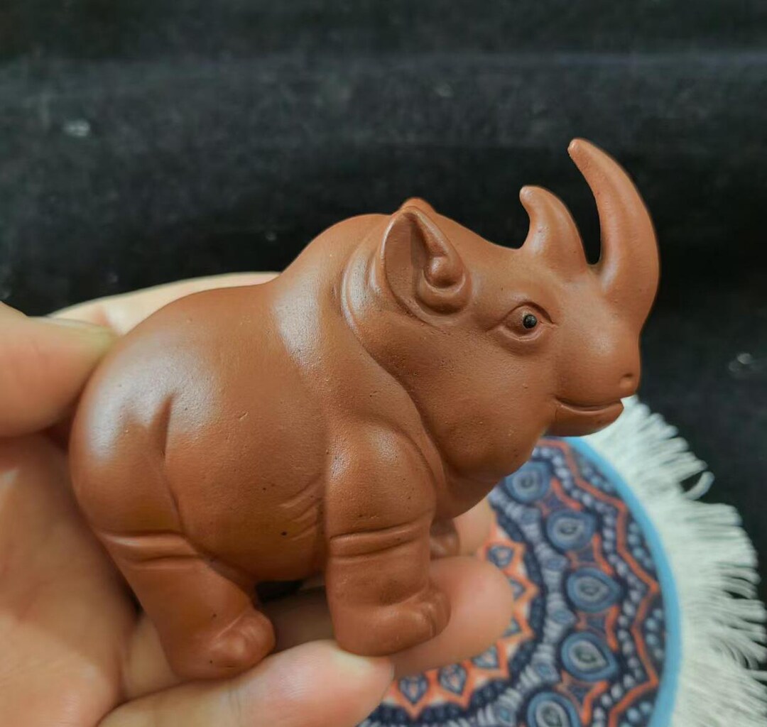 Handcarved Yixing Zisha, Grand A Clay Pottery Rhinoceros Figurine ...