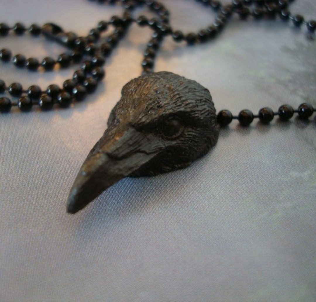 Gothic Ravens Head Necklace Black Powder Coat Ball Chain - Etsy