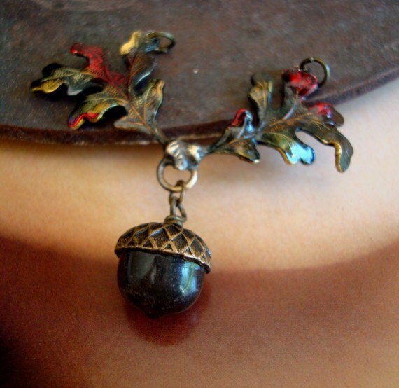 Acorn Necklace or Supply Fall Leaves and Acorn Pendant or | Etsy