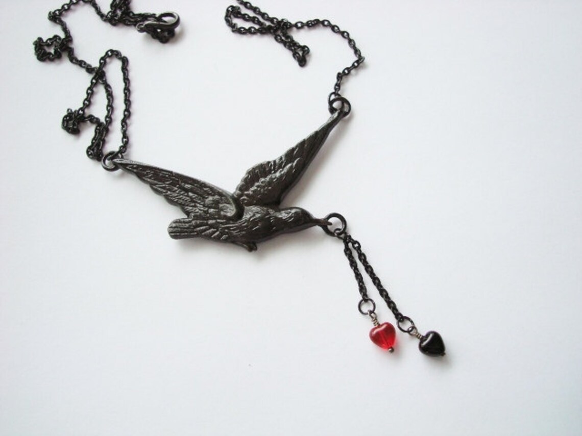 Gothic Flying Raven Necklace Decadent Dark Blood Red and | Etsy