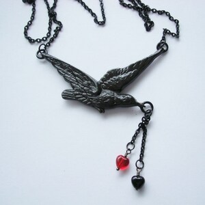 Gothic, Flying Raven Necklace, Decadent Dark, Blood Red and Black ...