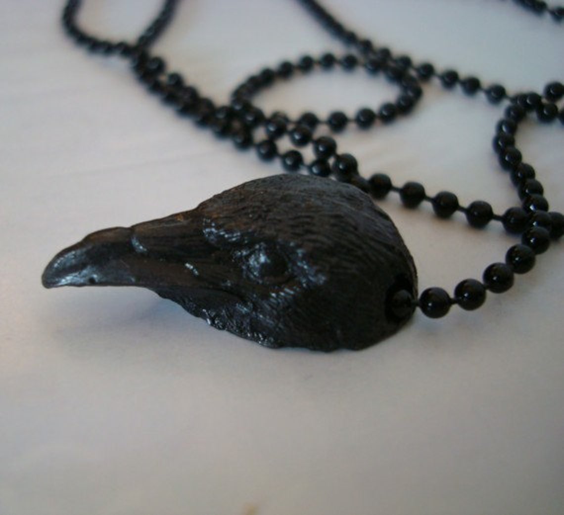 Gothic Ravens Head Necklace Black Powder Coat Ball Chain | Etsy
