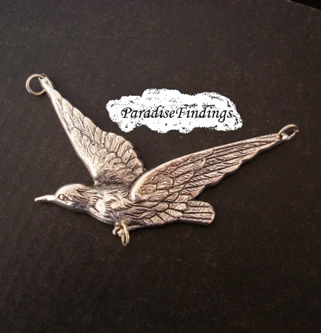 1 SILVER Left Flying Raven, Pendant or 3 Way Connector - Etsy