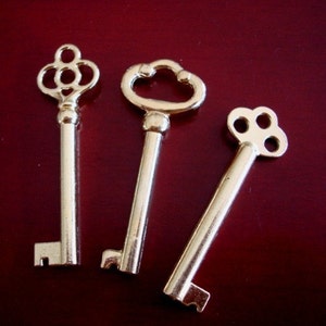 Steampunk Gothic, Special, 3 SKELETON KEYS, GOLD Tone, Designer Special ...