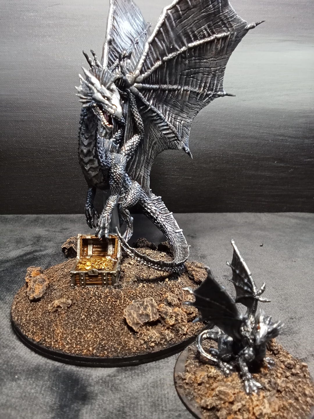 Silver Dragon With Baby Silver Dragon. Professionally Hand Painted ...