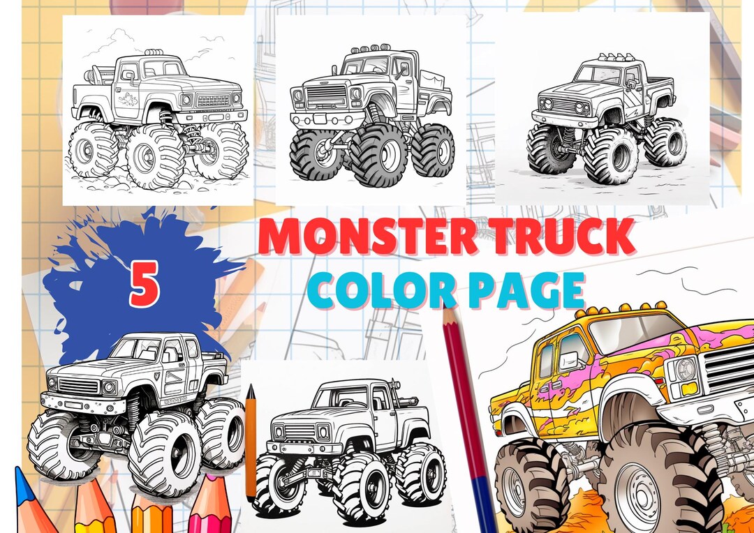 5 Monster Truck Coloring Pages, Off-road Adventure Coloring Book ...