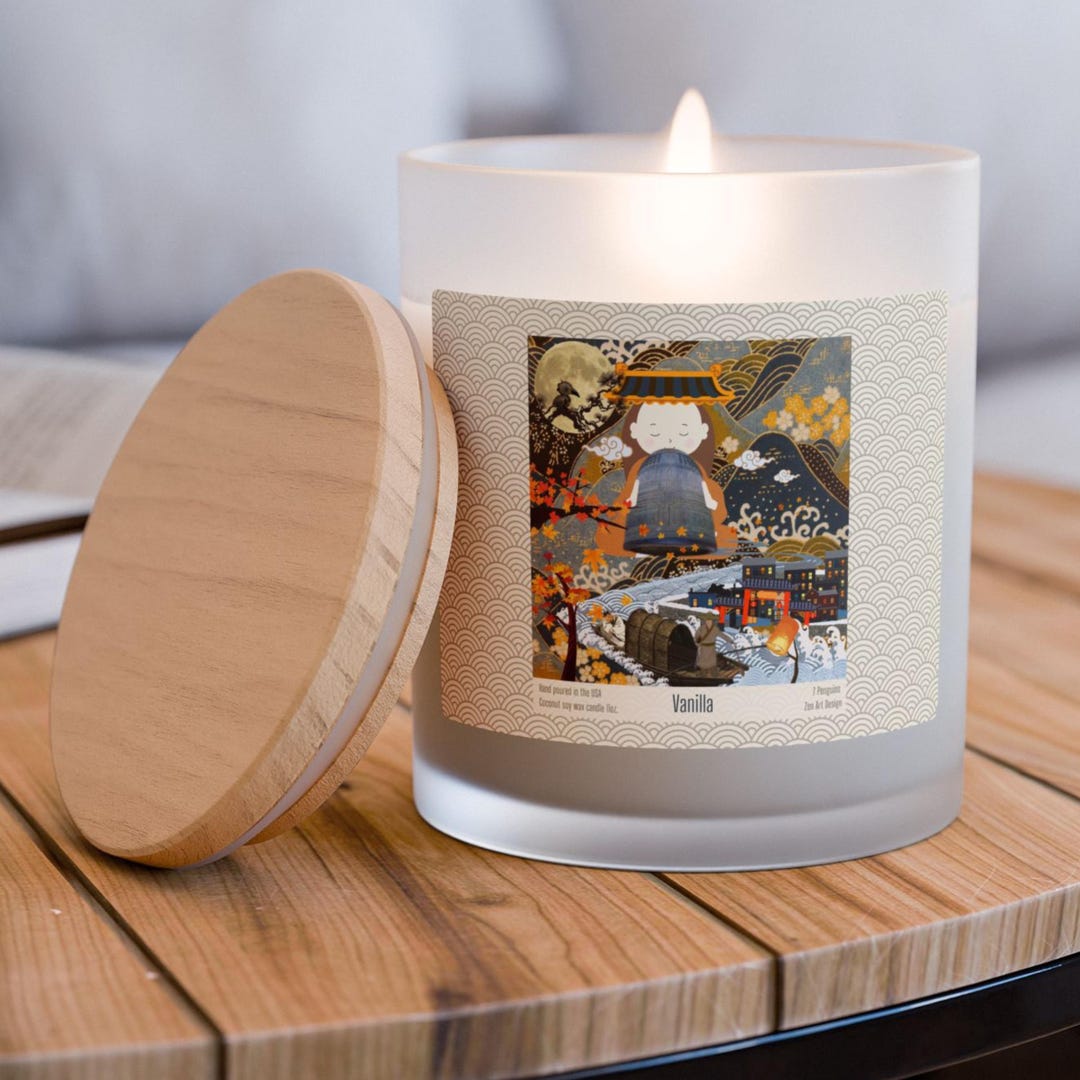 Candle, Zen Poetic Art Monk With Temple Bell and Crow in Moon, Soy 11oz ...