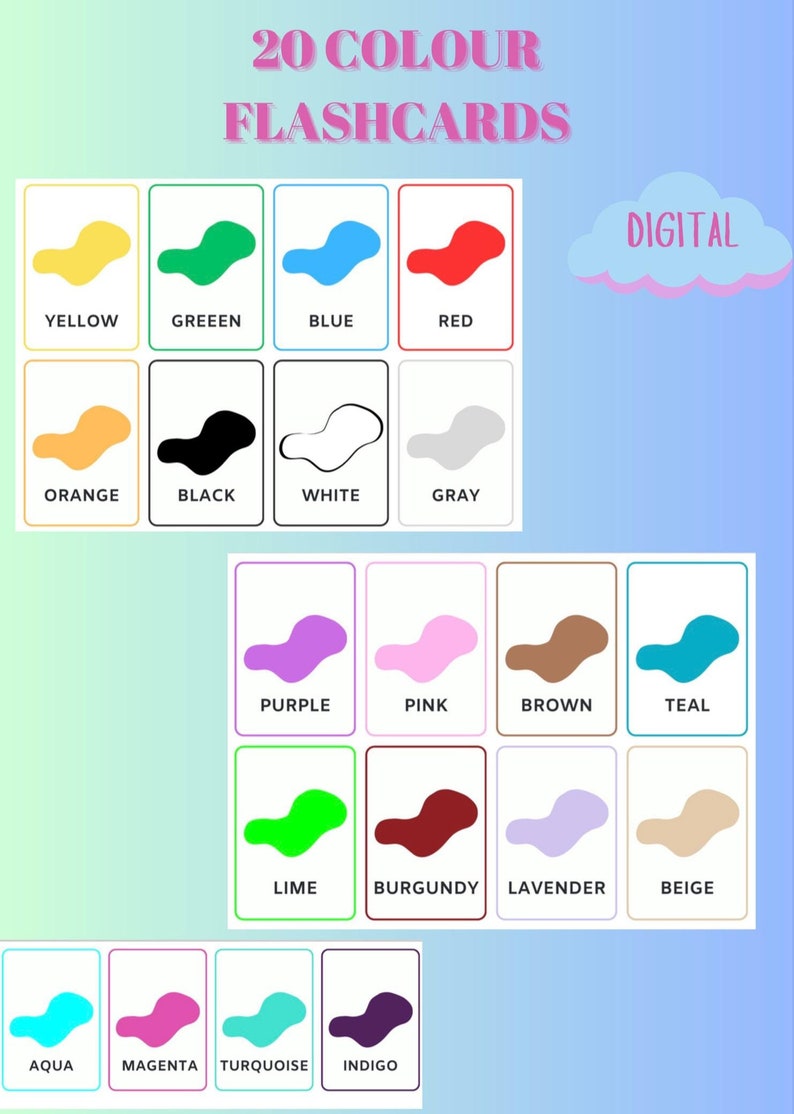 20 Colour Flashcards Learning Flashcards Digital Colour Flashcards for ...