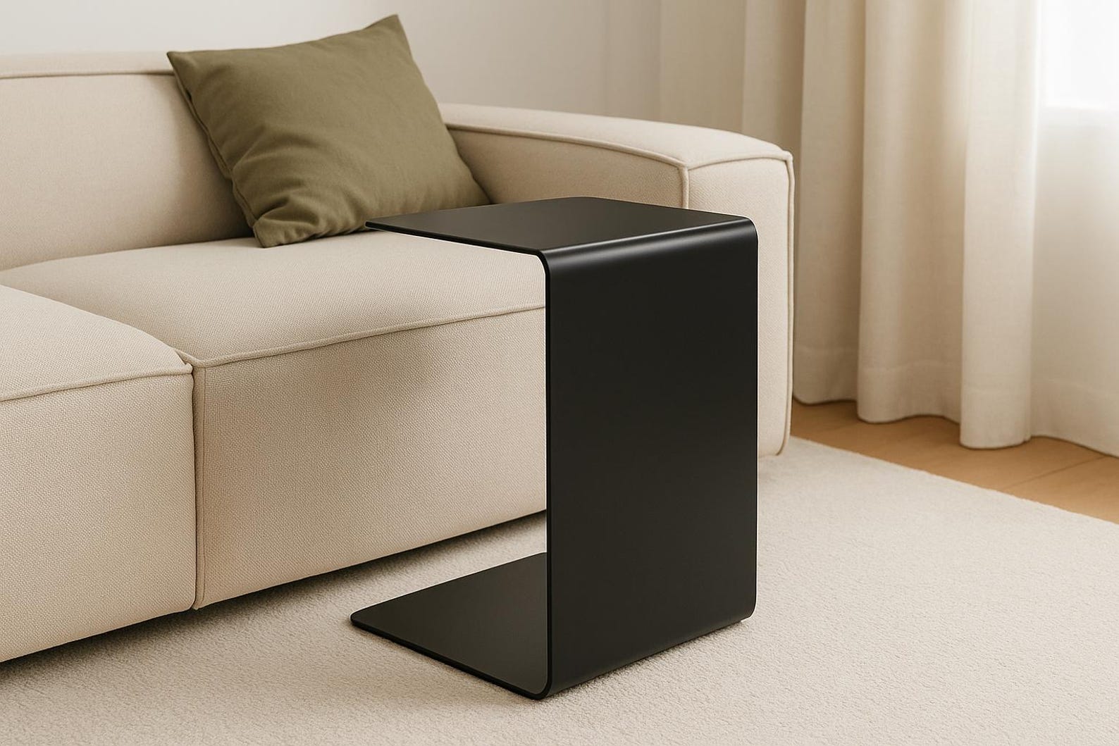 Minimalist C-shaped Metal Side Table for Sofa – Modern Space-saving ...