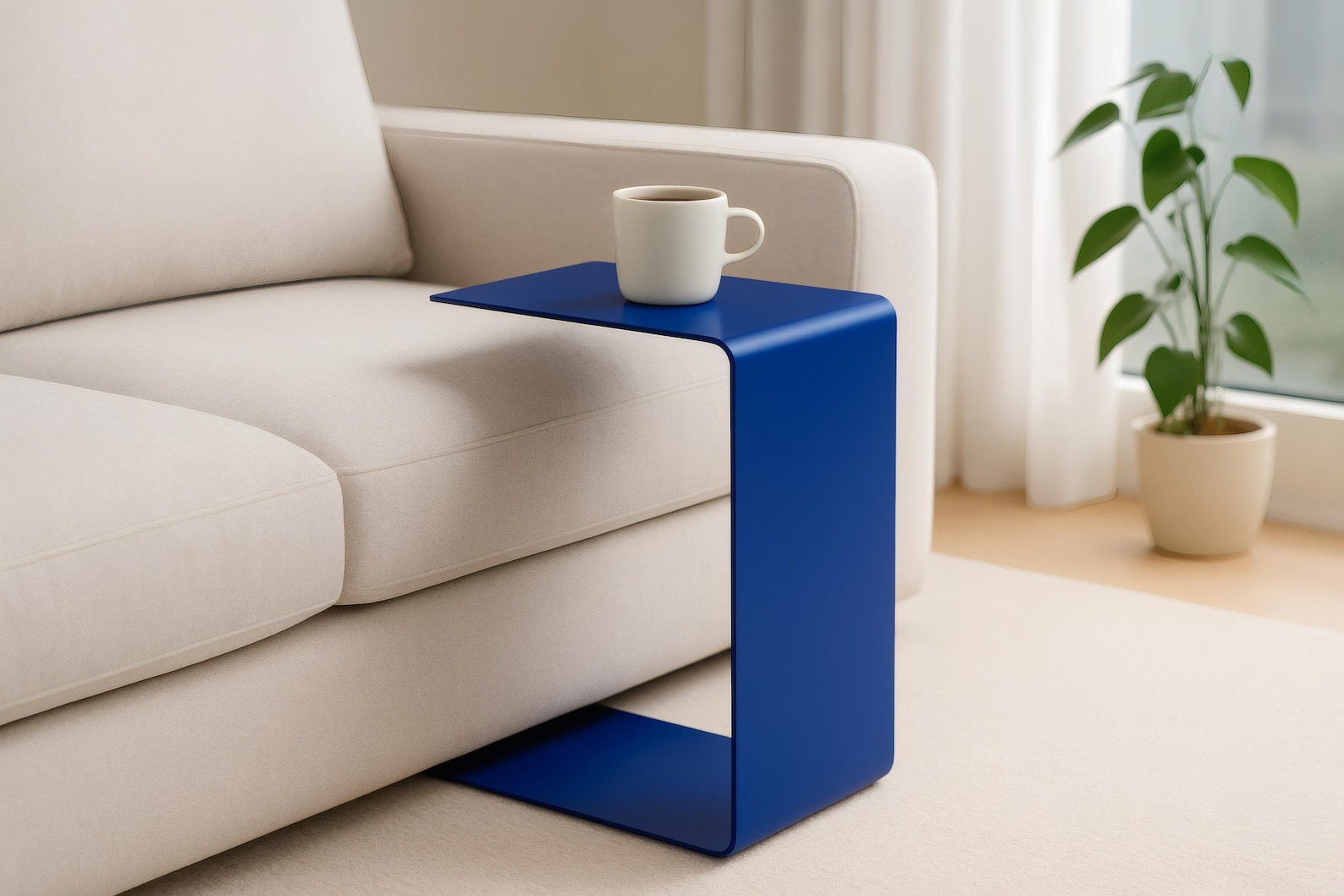 Minimalist C-shaped Metal Side Table for Sofa – Modern Space-saving ...