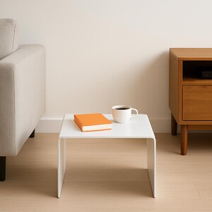 White Square Coffee Table – Minimalist Seamless Metal Table, Modern U ...