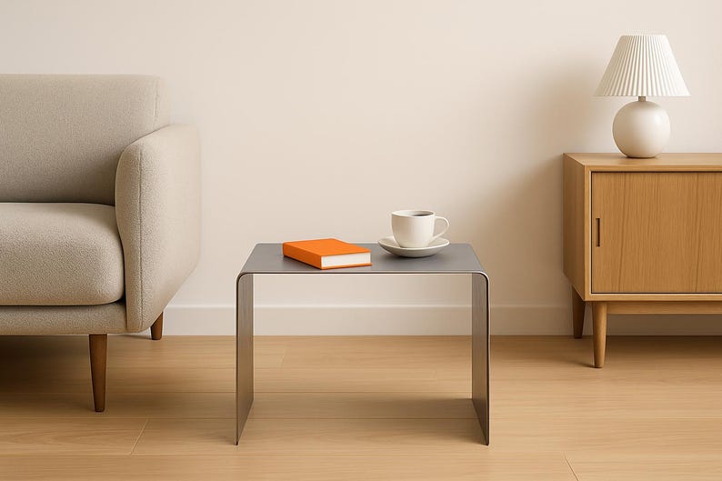 Square Raw Steel Coffee Table, Minimalist Metal Side Table – Bent Metal ...