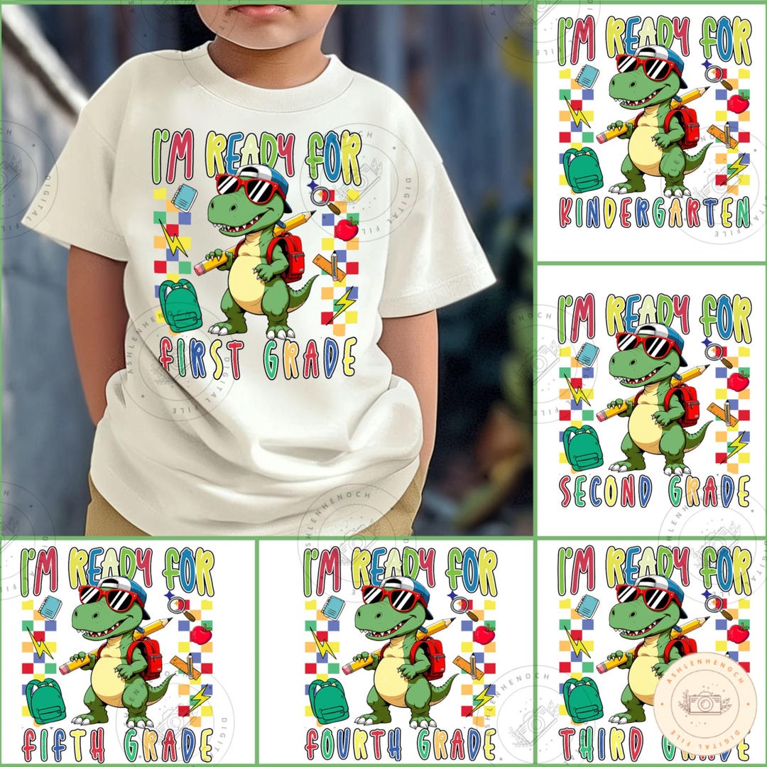 Back to School PNG Bundle for Boys, I’m Ready for Kindergarten T-rex ...