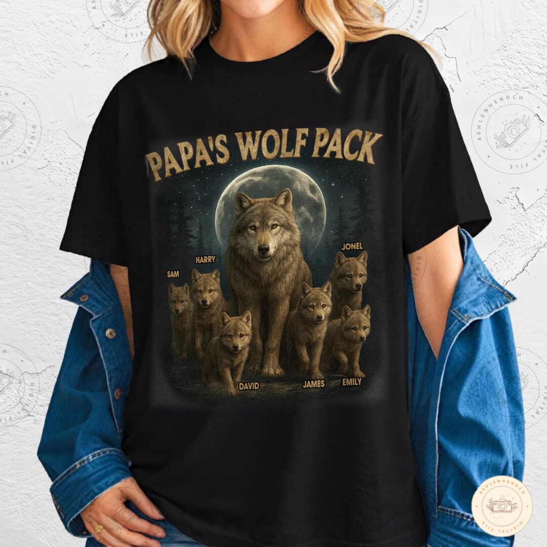Custom Papa's Wolf Pack PNG, Custom Grandpa With Kids Names Shirt ...