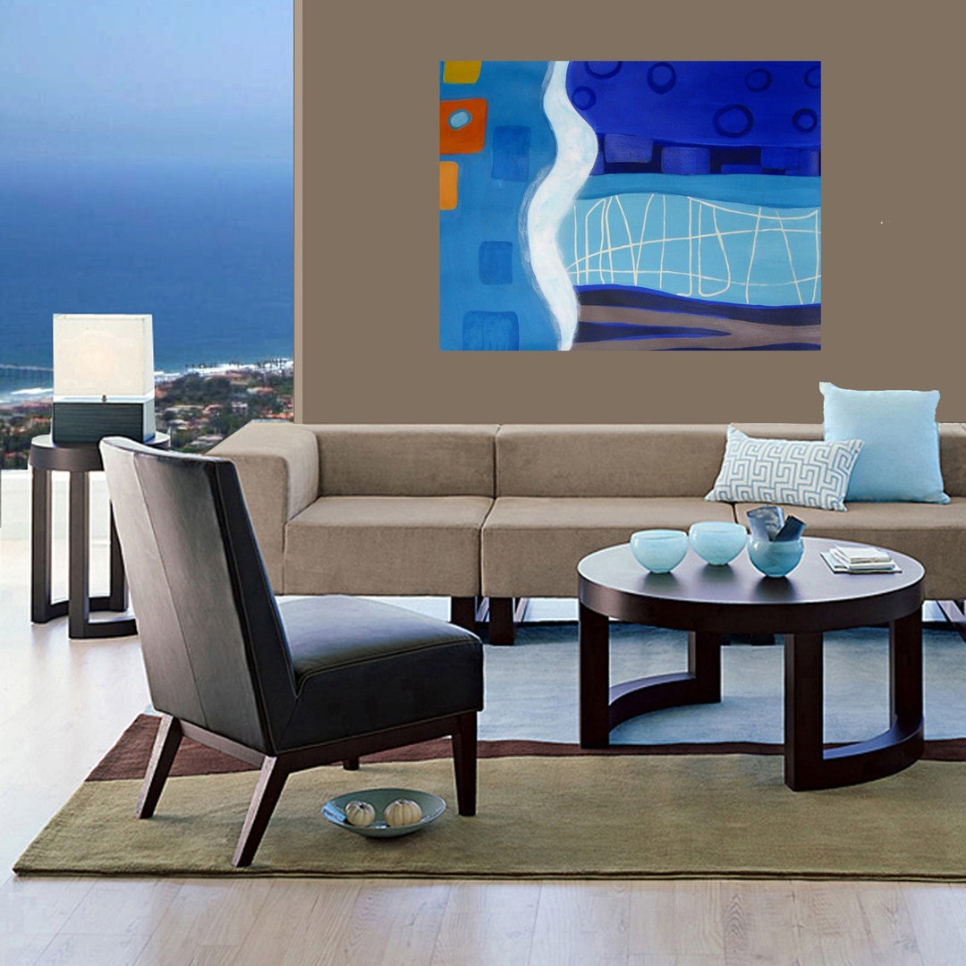 Large Contemporary Seascape Mod Original Painting, Beach 21 by Sandra ...