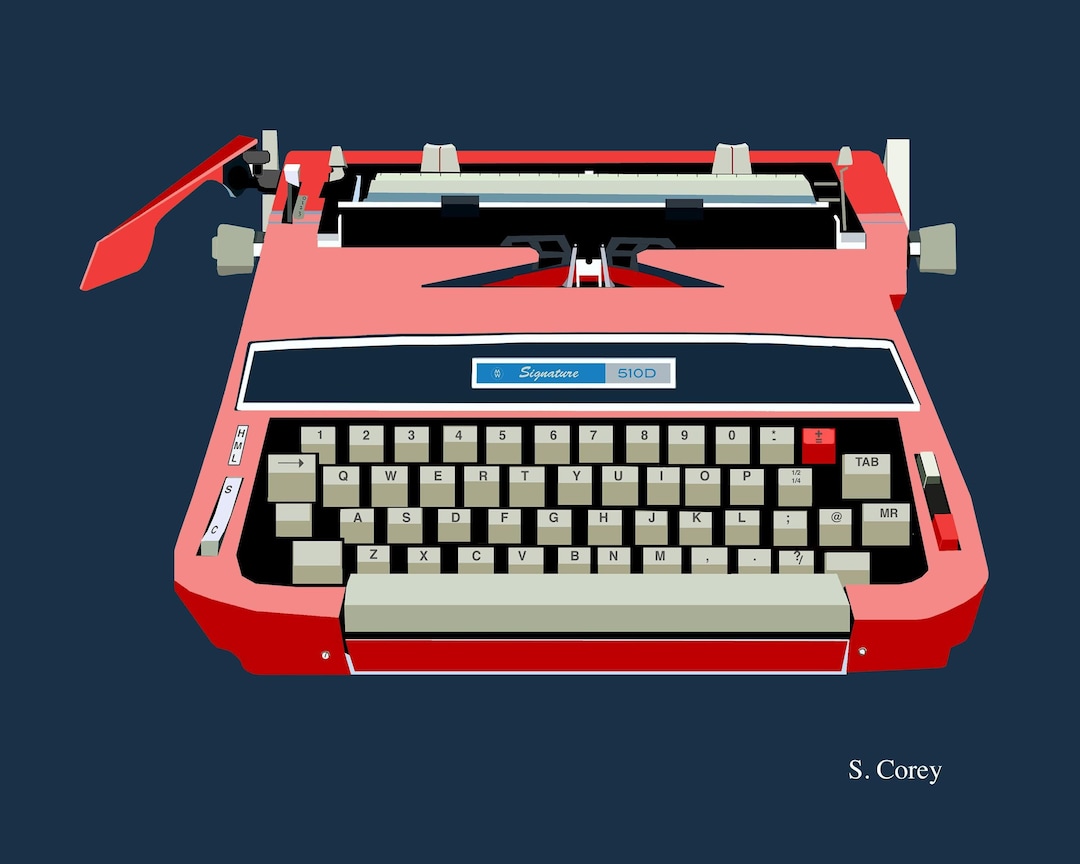 Red Typewriter Art Print, Giclee, Midcentury Signature Typewriter Art ...