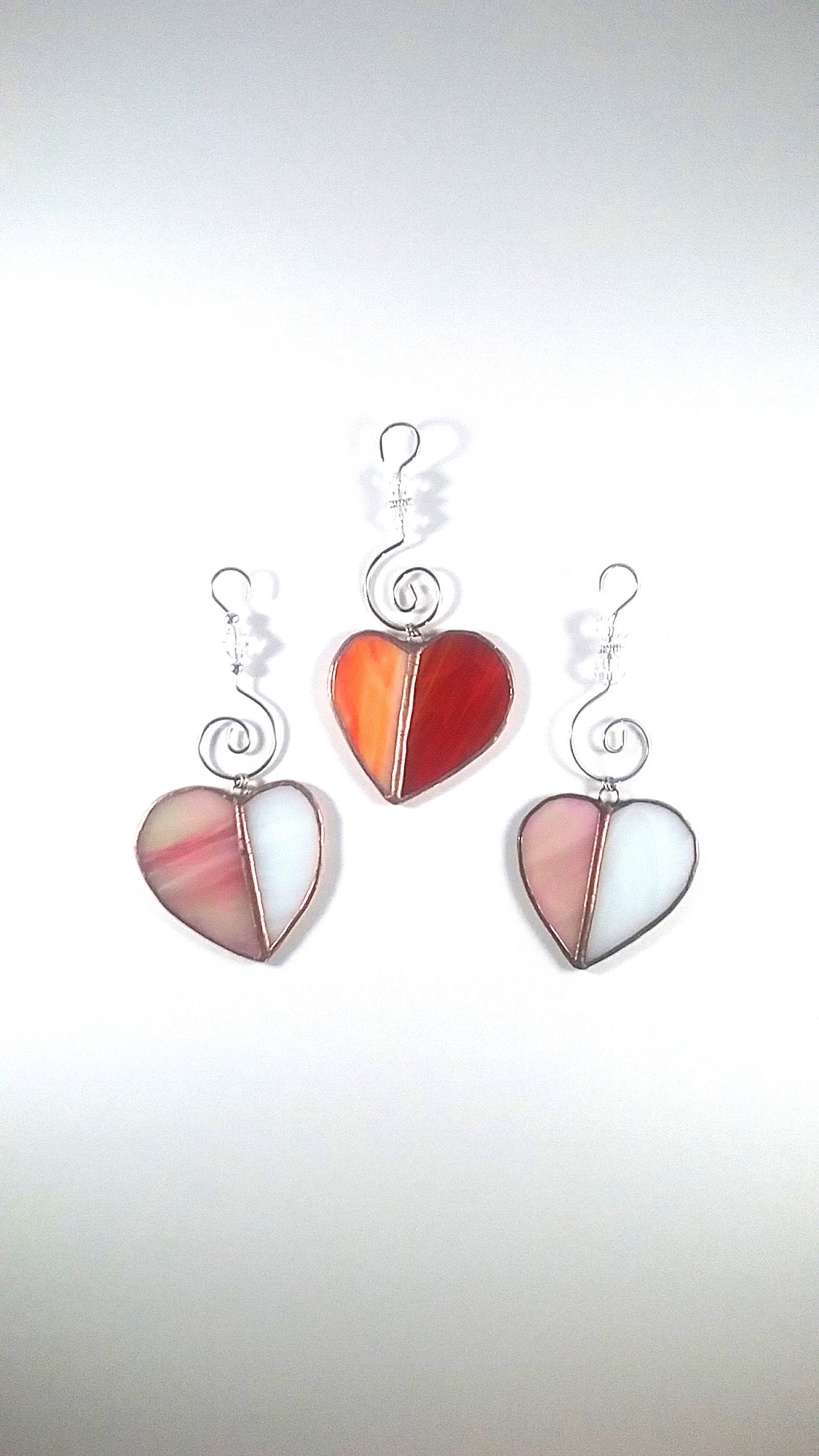 Artsy Heart in Pink and White Stained Glass With Spiral Wire | Etsy
